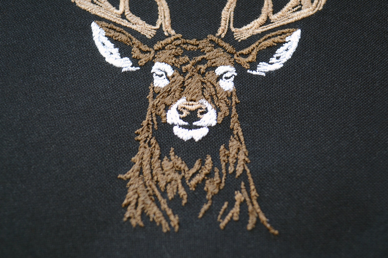 Realistic Deer Head Embroidery Design Big Antlered Buck on Dark Fabric ...