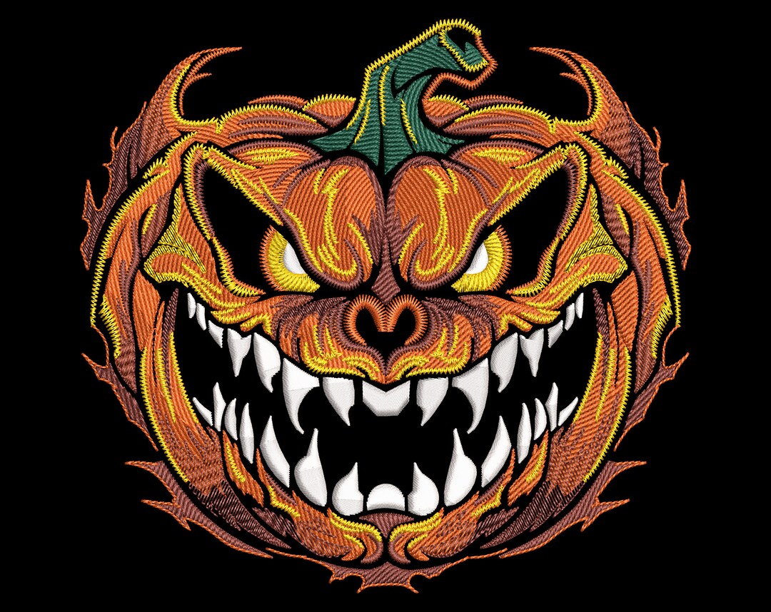 Spooky Pumpkin Demon Head Embroidery Design - Halloween Creepy Art for ...