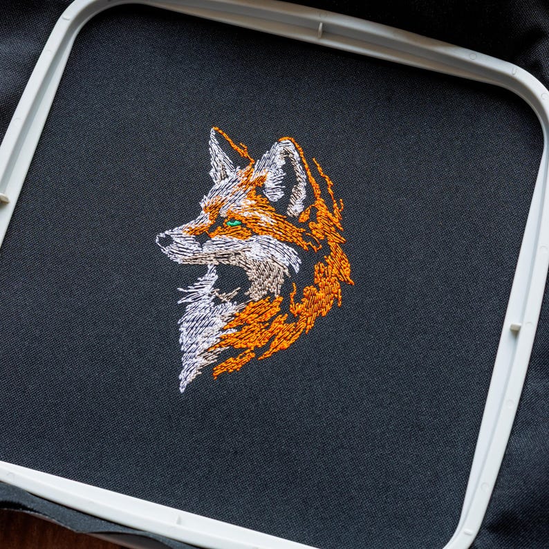 Fox Head Machine Embroidery Design, Light Stitch Realistic Profile for ...