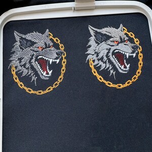 Quick Stitch Fierce Wolf Embroidery Design - Golden Chain Encircled ...