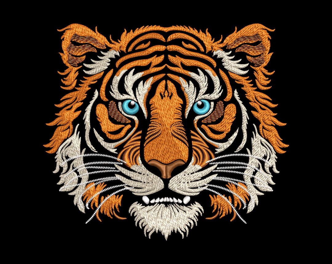 Elegant Tiger Head Embroidery Design - Wild Animal Majesty for Dark ...