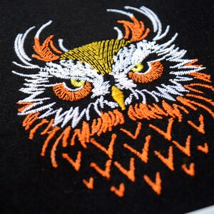 Sketch Night Owl Embroidery Design - Vibrant Orange Bird Head for Dark ...