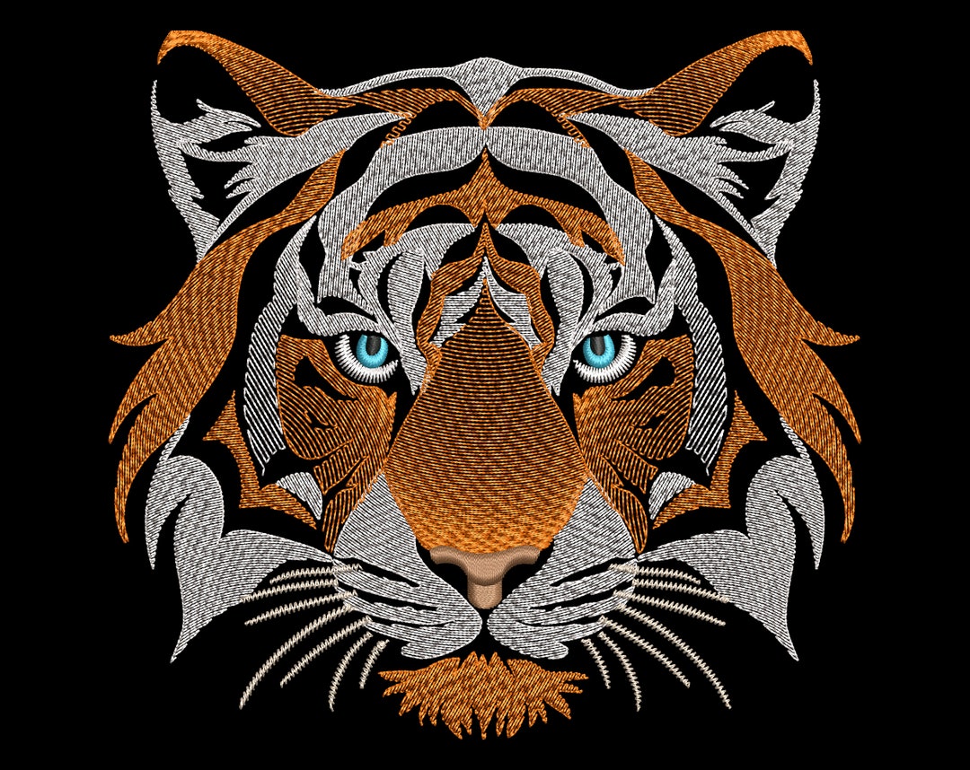 Majestic Tiger Head Embroidery - Sketch Stitch Design, Perfect for Dark ...