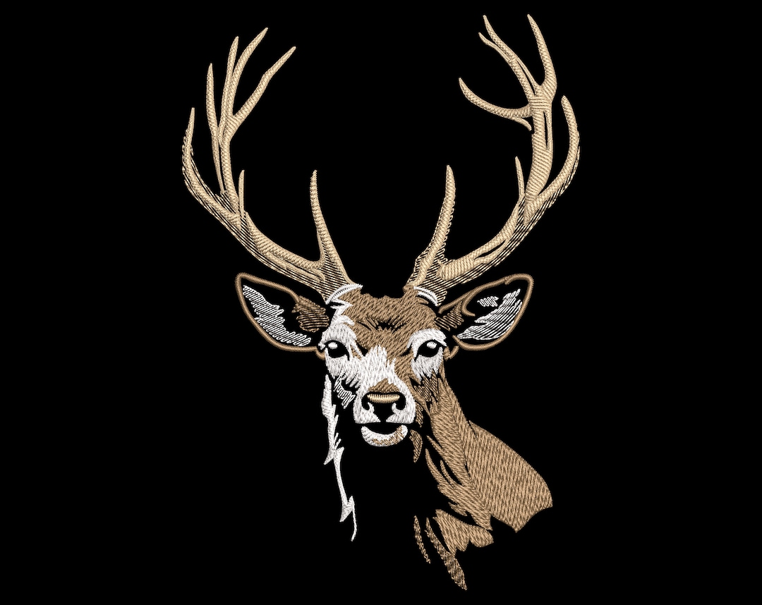 Stunning Deer Embroidery Design - Detailed Buck Head With Antlers ...