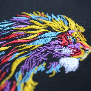 Colorful Lion Head Embroidery Design - Vibrant Fill Stitch Wild Animal ...