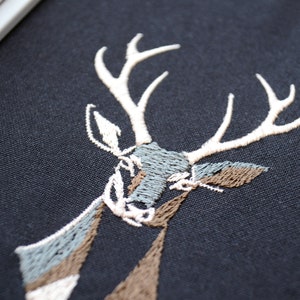 Elegant Deer Head Embroidery Design, Geometric Antlered Buck on Dark ...