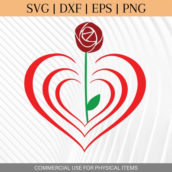 Heart with Love Flower SVG Design Rose and Heart Cut files | Etsy