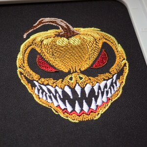 Angry Pumpkin Face Embroidery Design - Light Stitch Demonic Halloween ...
