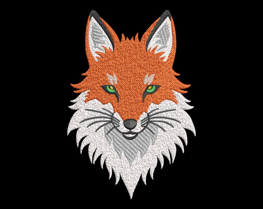 Fox Face Embroidery Design, Fill Stitch Wild Animal, Green Eyes, Fairy ...