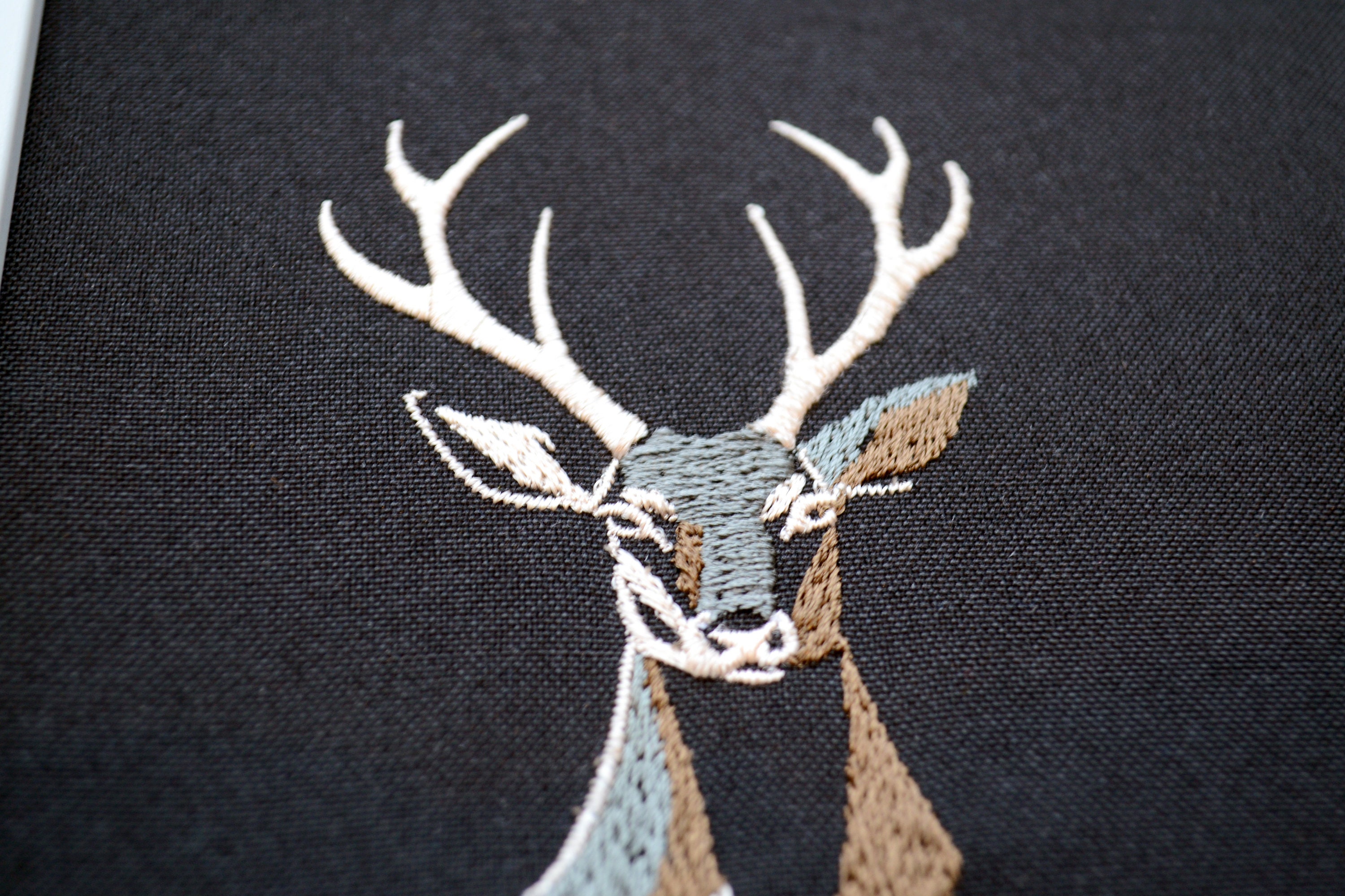 Elegant Deer Head Embroidery Design, Geometric Antlered Buck on Dark ...