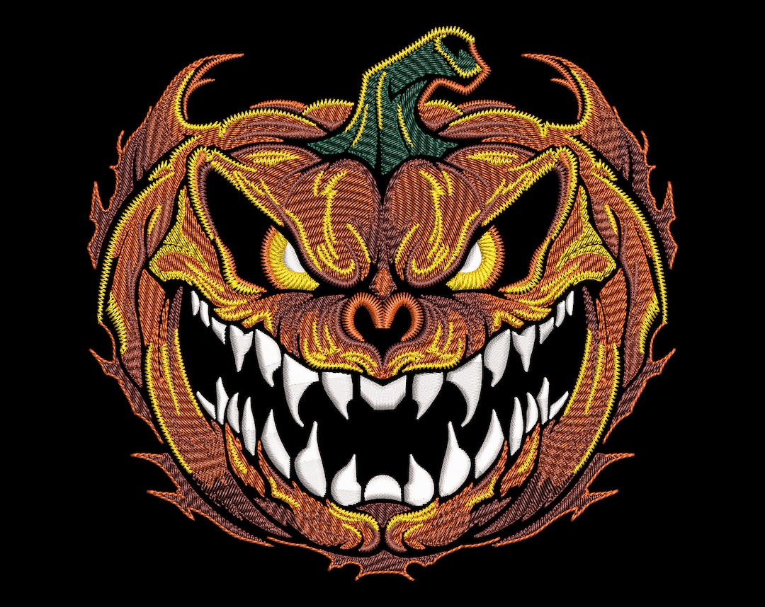 Sketch Stitch Demonic Pumpkin Head - Creepy Halloween Embroidery Design ...