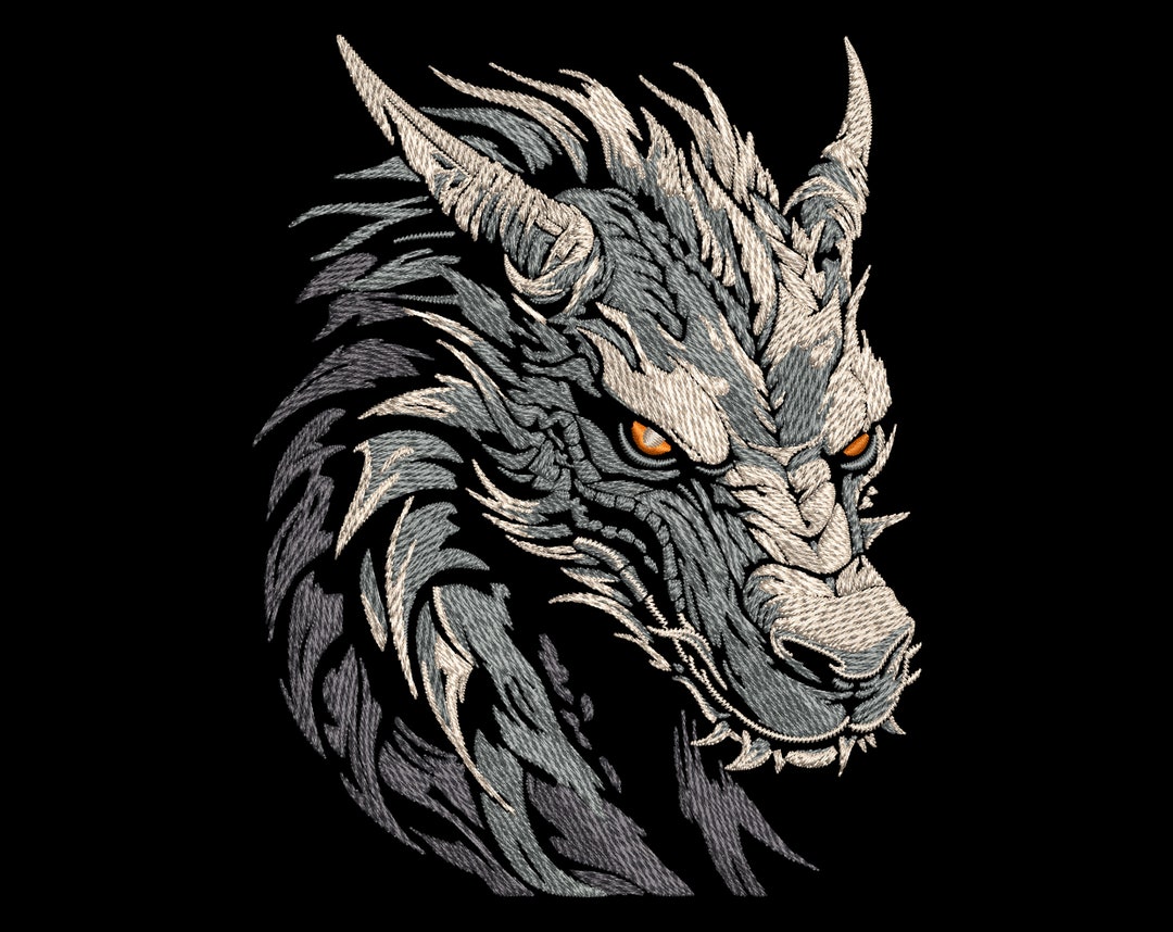Mystic Dragon Head Embroidery Design - Power Emblem for Dark Fabric ...