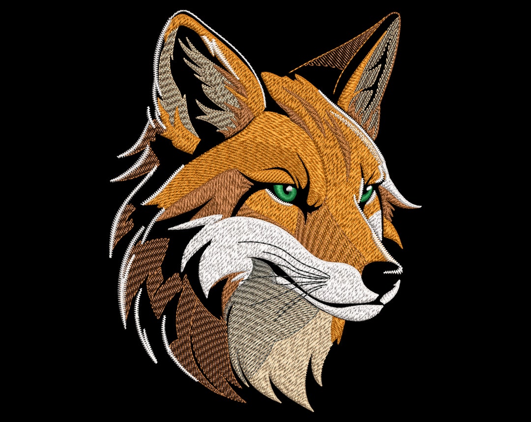 Turned Fox Face Embroidery Design - Detailed Wild Animal Pattern for ...