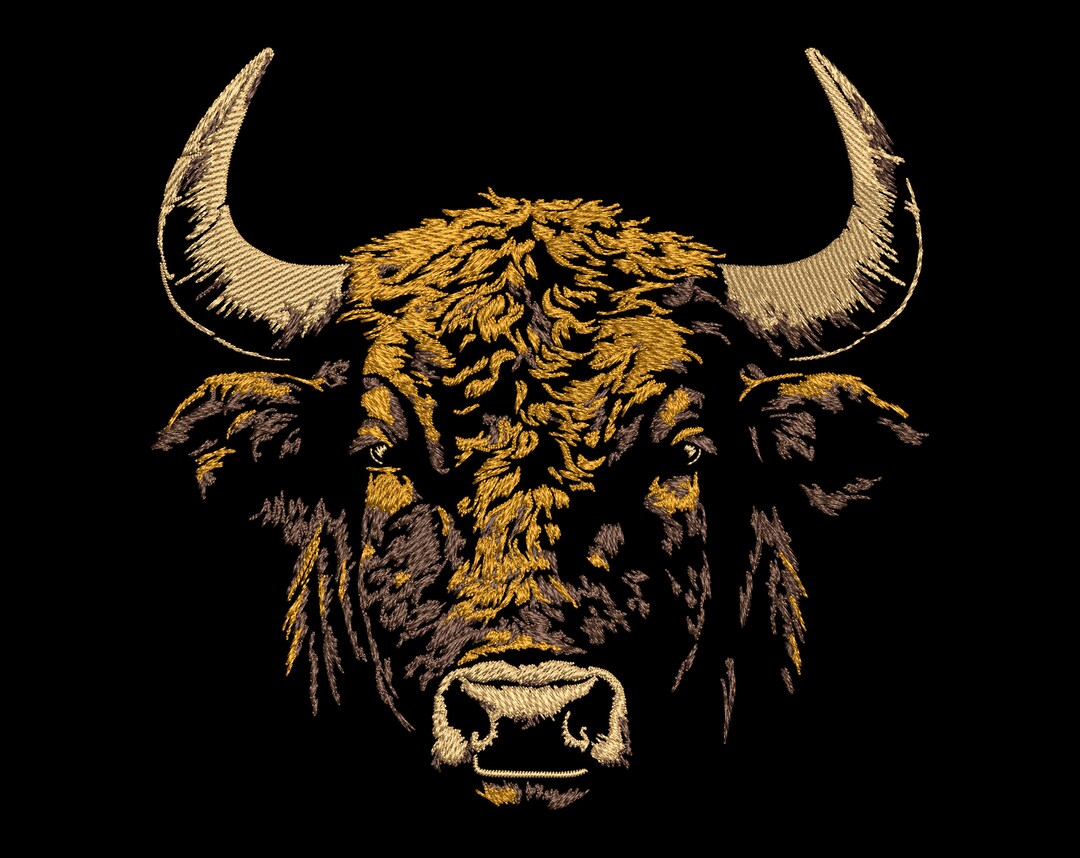 Bison Face Embroidery Design – Realistic Western Cowboy Farm Animal ...