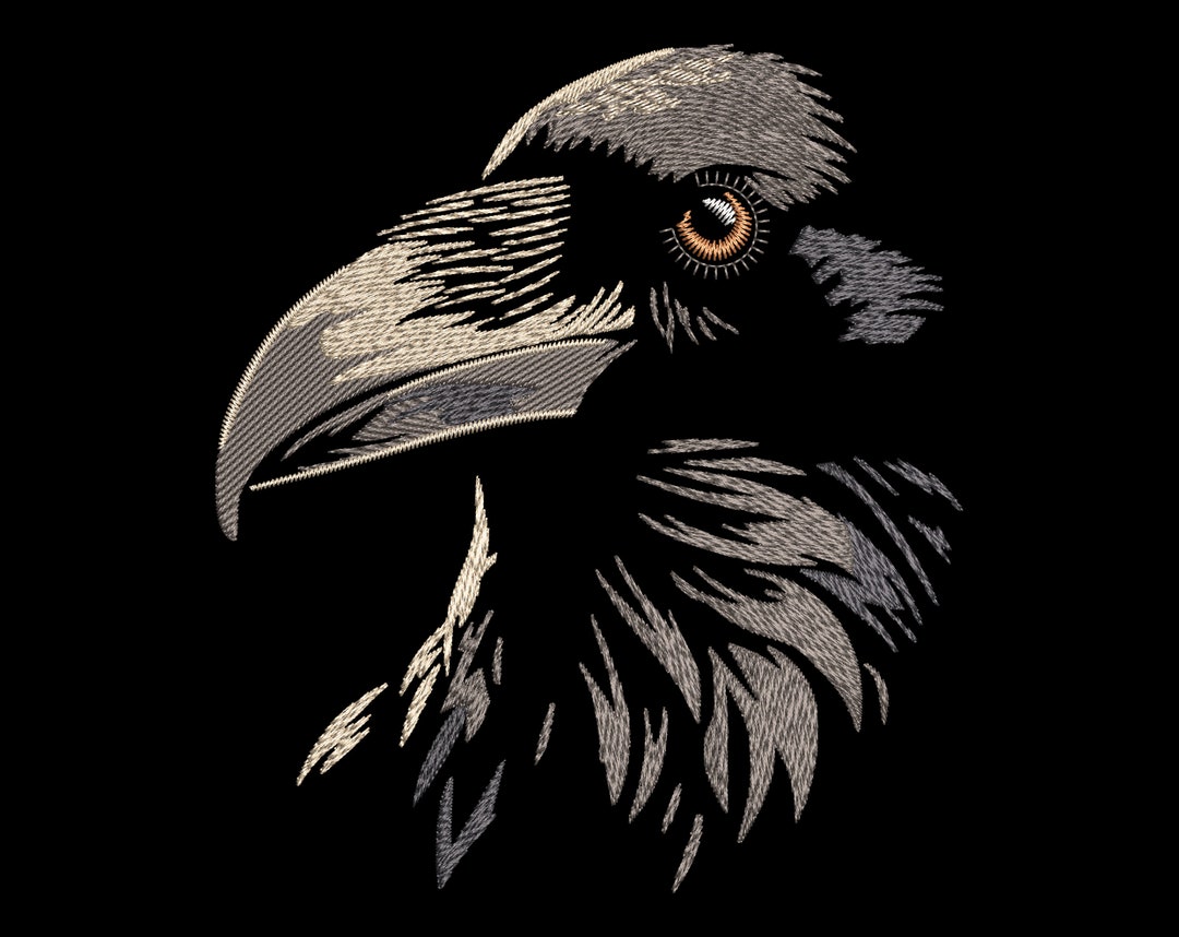 Mystical Raven Embroidery Design – Realistic Crow Head, Fill Stitch for ...