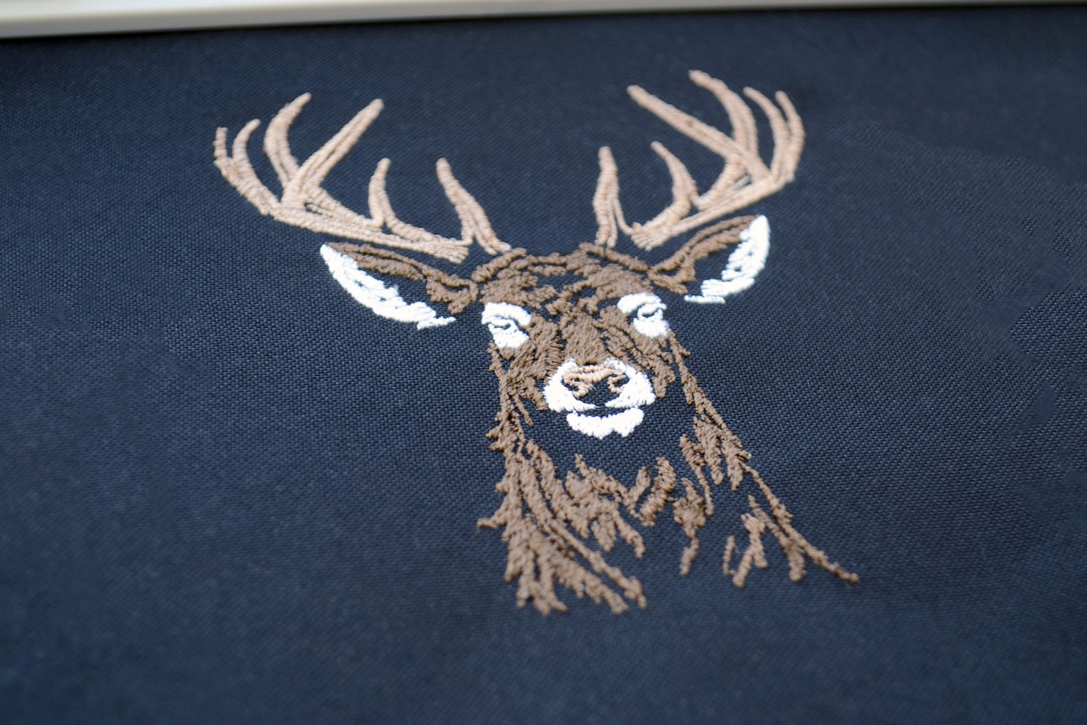 Realistic Deer Head Embroidery Design Big Antlered Buck on Dark Fabric ...