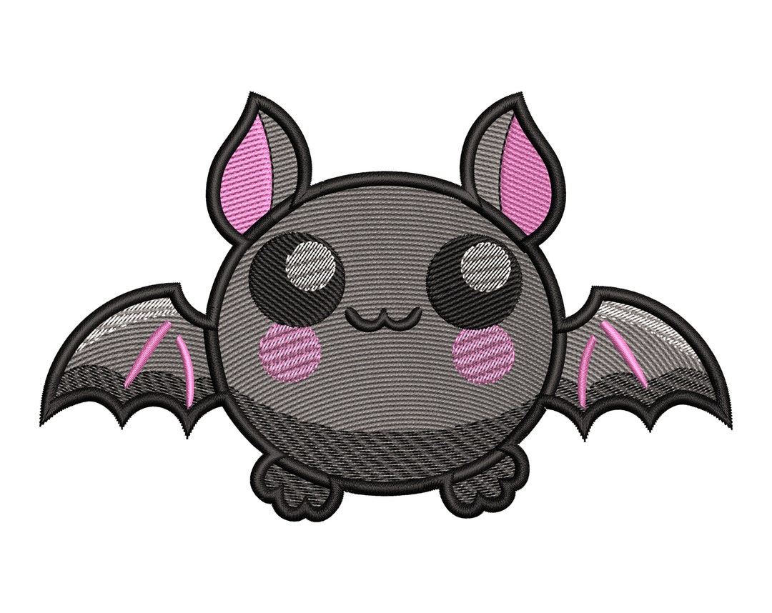 Cute Bat Embroidery Design, Fill and Sketch Stitch, Funny Happy ...