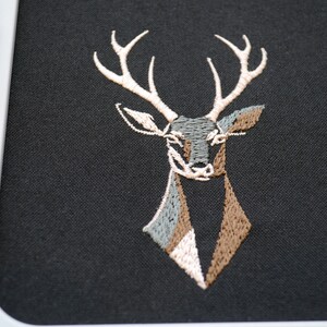 Elegant Deer Head Embroidery Design, Geometric Antlered Buck on Dark ...