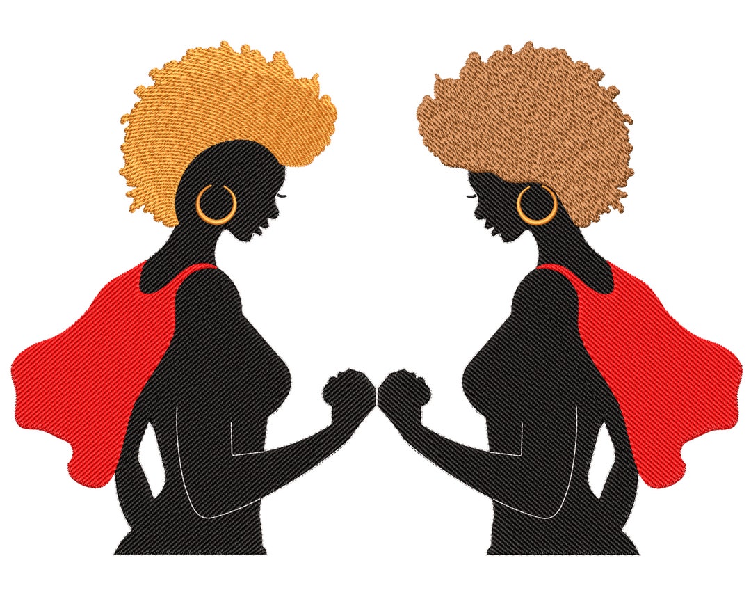 Super Black Woman Embroidery Design, Strong Afro Girl With Coat ...