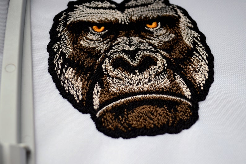 Gorilla Face Embroidery Design - Quick Stitch Wild Animal on Filled ...