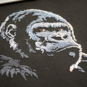 Realistic Gorilla Embroidery Design - Wild Animal Face for Dark Fabric ...