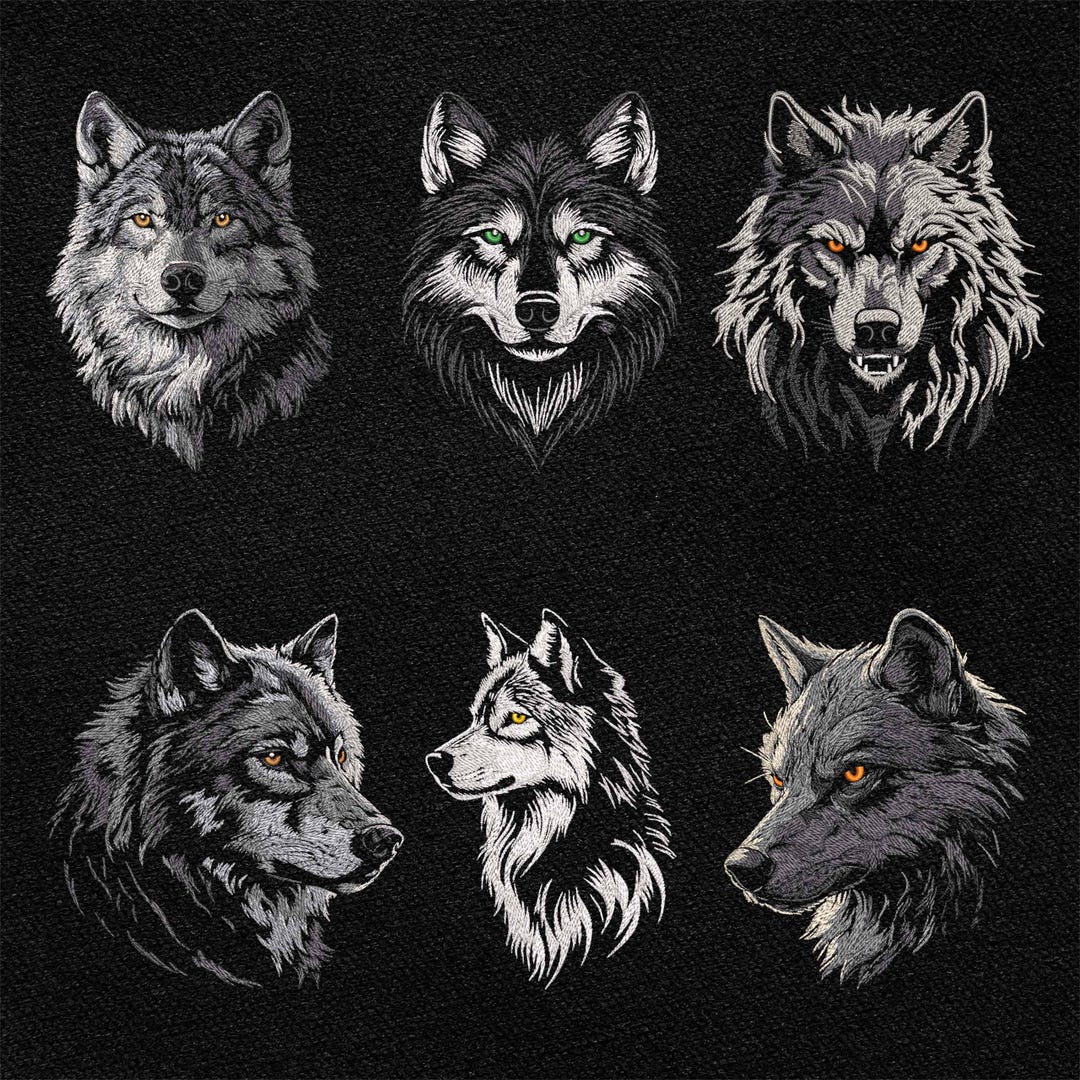 Realistic Wild Wolf Embroidery Designs Bundle - Lifelike Forest Animal ...
