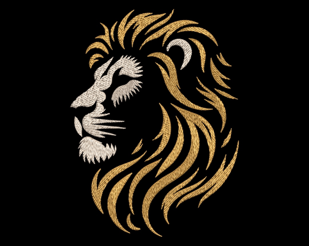 Noble Lion Head Embroidery Design - Golden Mane Pattern - Majestic King ...
