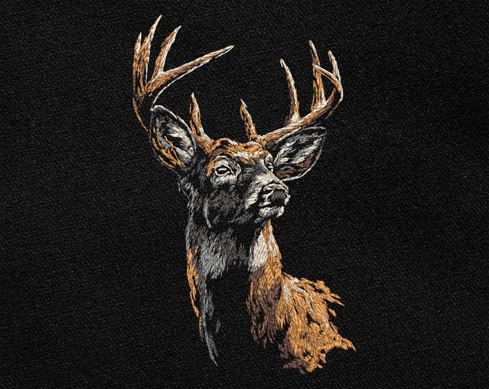 Deer Embroidery Design: Realistic Buck Portrait, Dark Fabric Ready ...