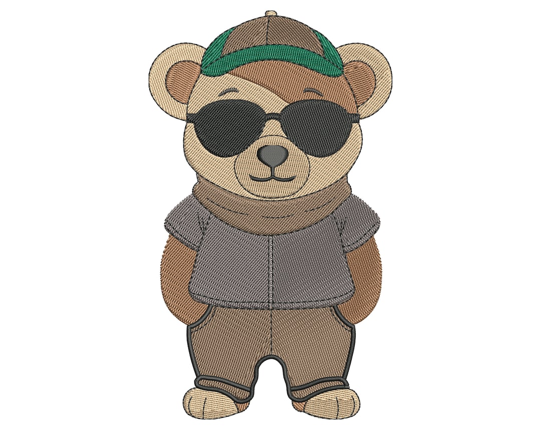 Trendy Urban Bear Embroidery Design - Fill Stitch Cool Teddy Boy for ...