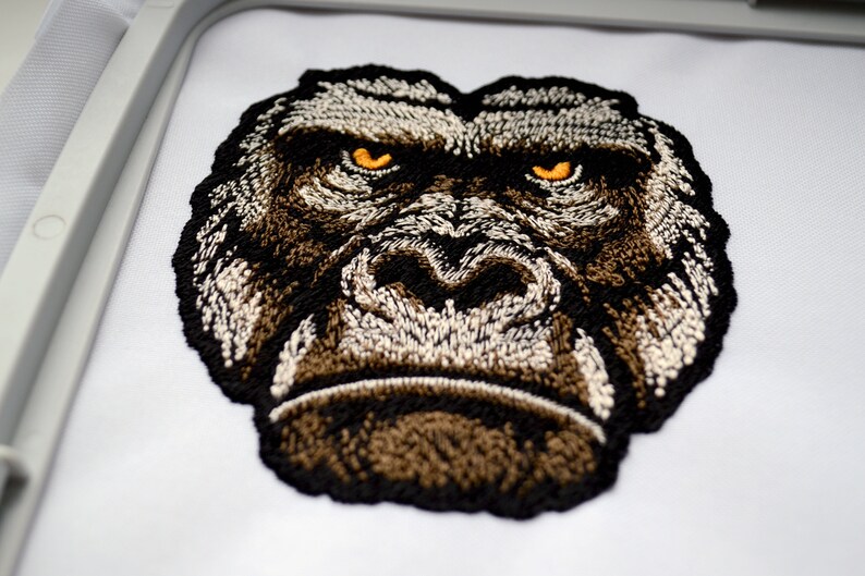 Gorilla Face Embroidery Design - Quick Stitch Wild Animal on Filled ...