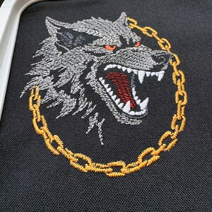 Quick Stitch Fierce Wolf Embroidery Design - Golden Chain Encircled ...