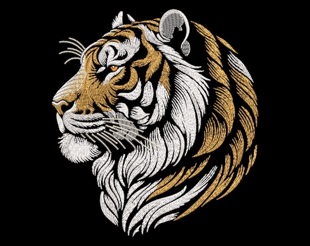 Noble Tiger Head Embroidery Design - Realistic Animal Face Pattern for ...