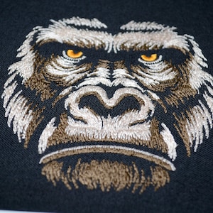 Gorilla Face Embroidery Design - Realistic Wild Animal for Dark Fabric ...