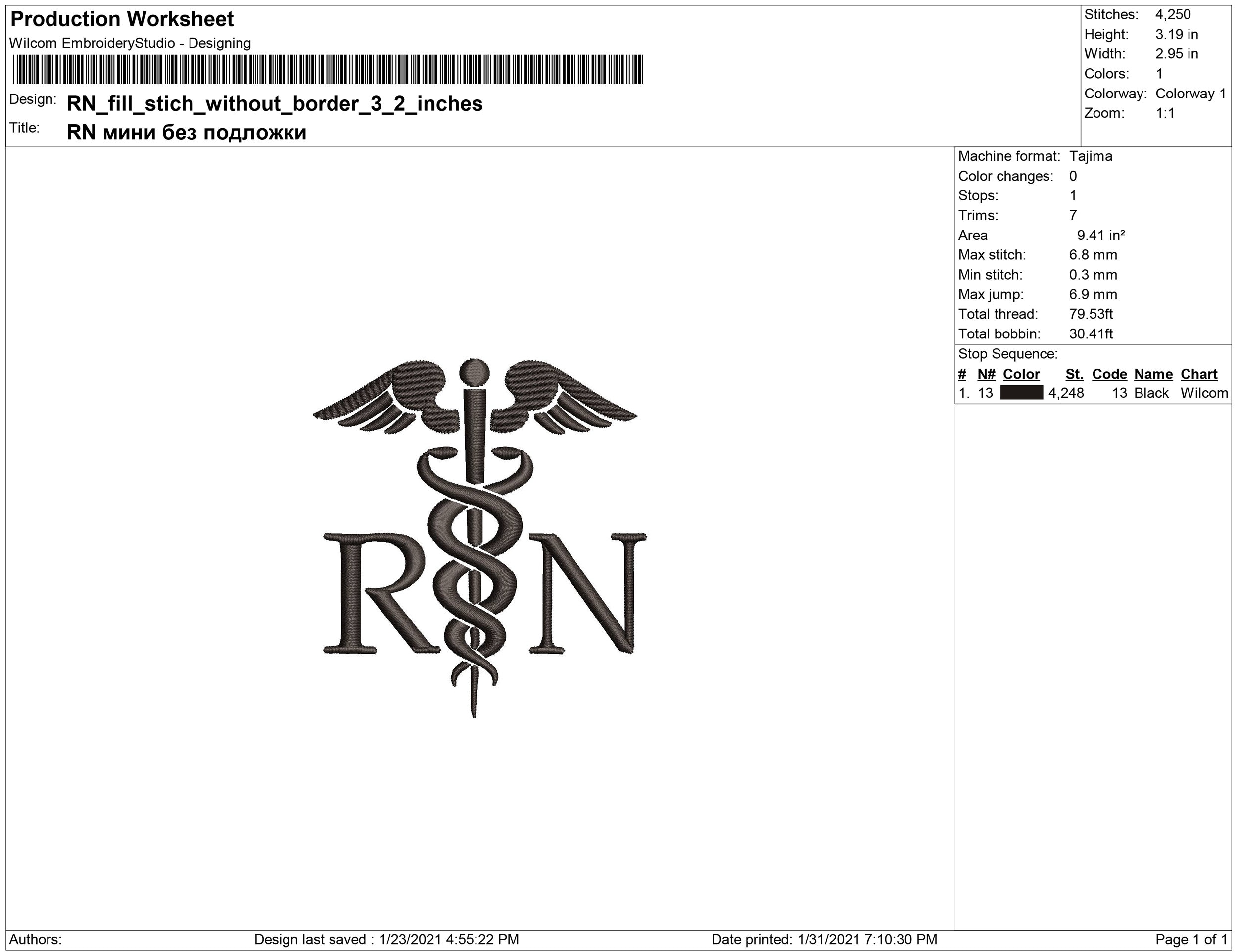 Registered Nurse Embroidery Design RN Medical Caduceus | Etsy