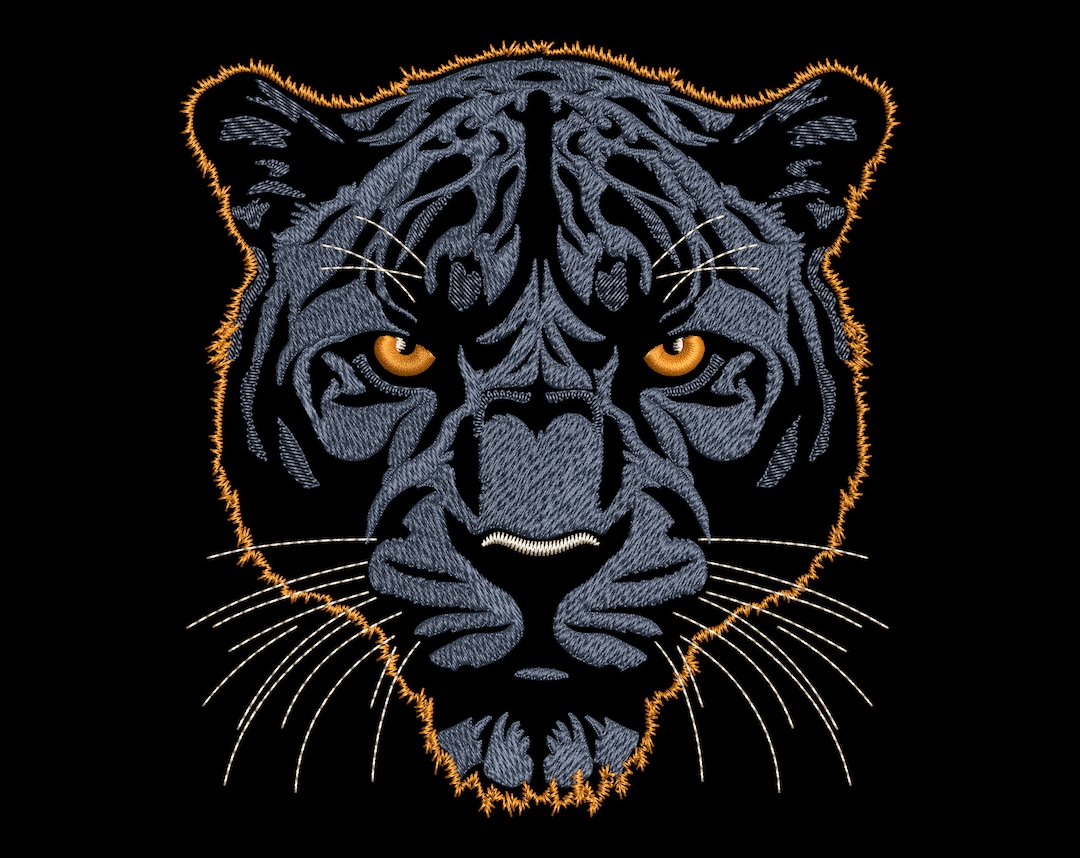 Black Panther Embroidery Design - Dark Fabric-ready, Wild Feline Face ...