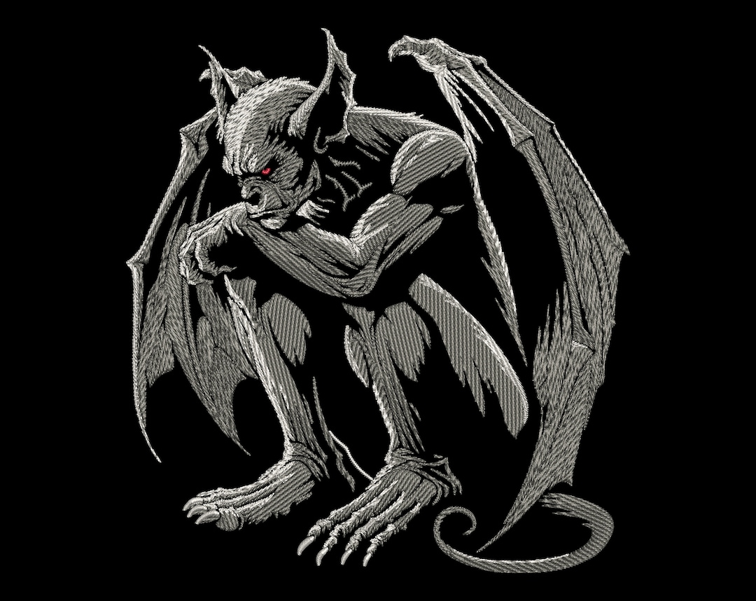 Mystic Gargoyle Embroidery Design - Gothic Halloween Monster, Digital ...
