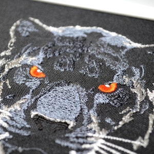 Sleek Black Panther Embroidery Design - Realistic Wild Feline for Dark ...
