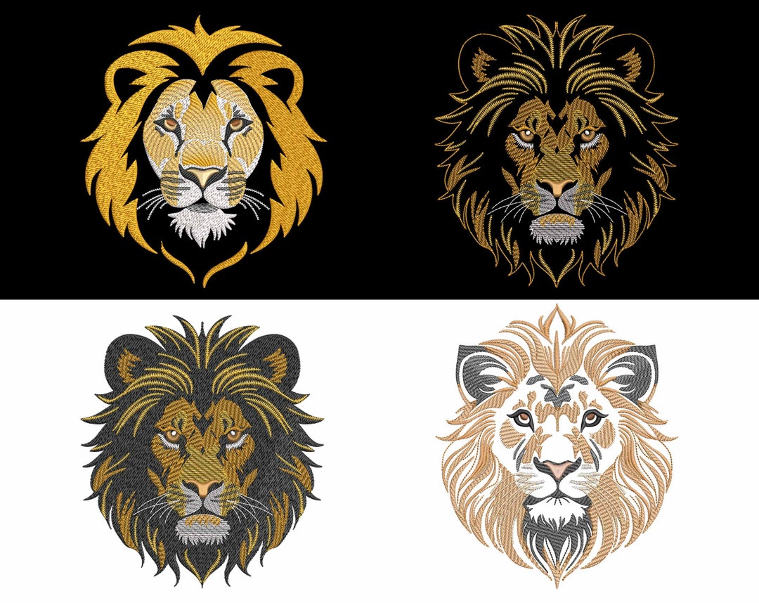 Lion Head Embroidery Designs BUNDLE, for Dark and White Fabric, Fill ...
