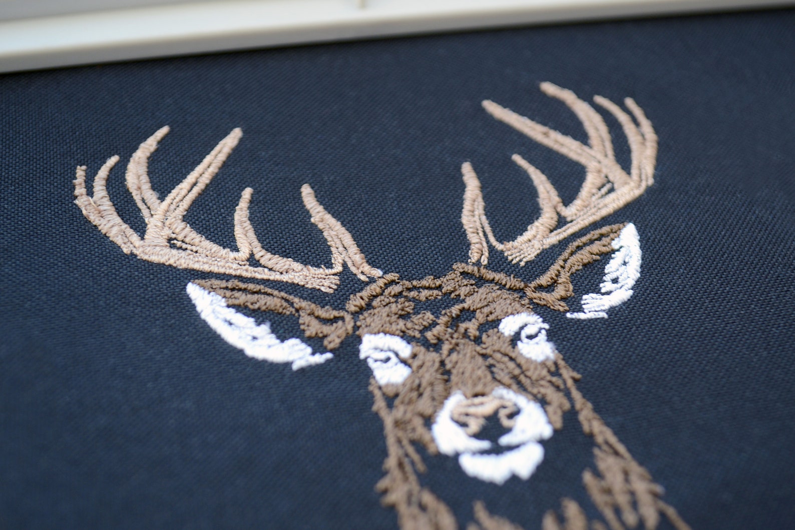 Realistic Deer Head Embroidery Design Big Antlered Buck on Dark Fabric ...