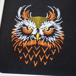 Sketch Night Owl Embroidery Design - Vibrant Orange Bird Head for Dark ...