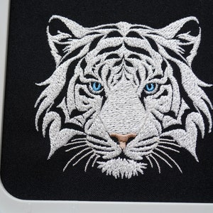 White Tiger Face Embroidery Design for Dark Fabric - Majestic Fill ...