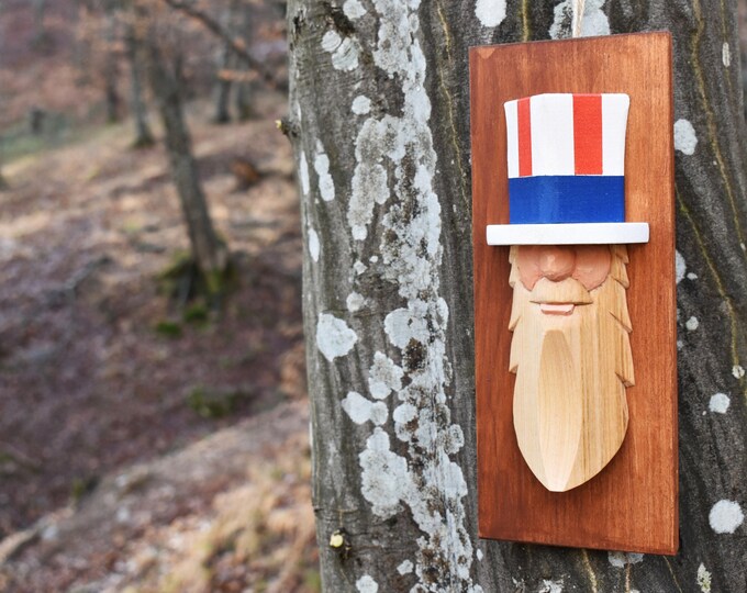 Uncle Sam Wood Carving , American Flag Figurine , Uncle Sam Wooden ...