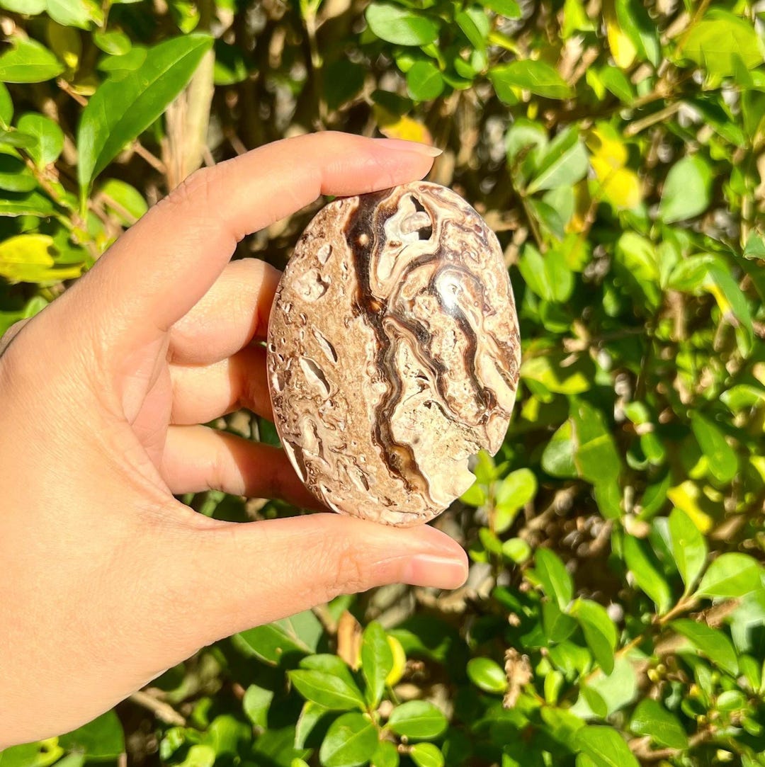 75mm Large Chocolate Calcite Palm Stone, Chocolate Calcite, Polished ...