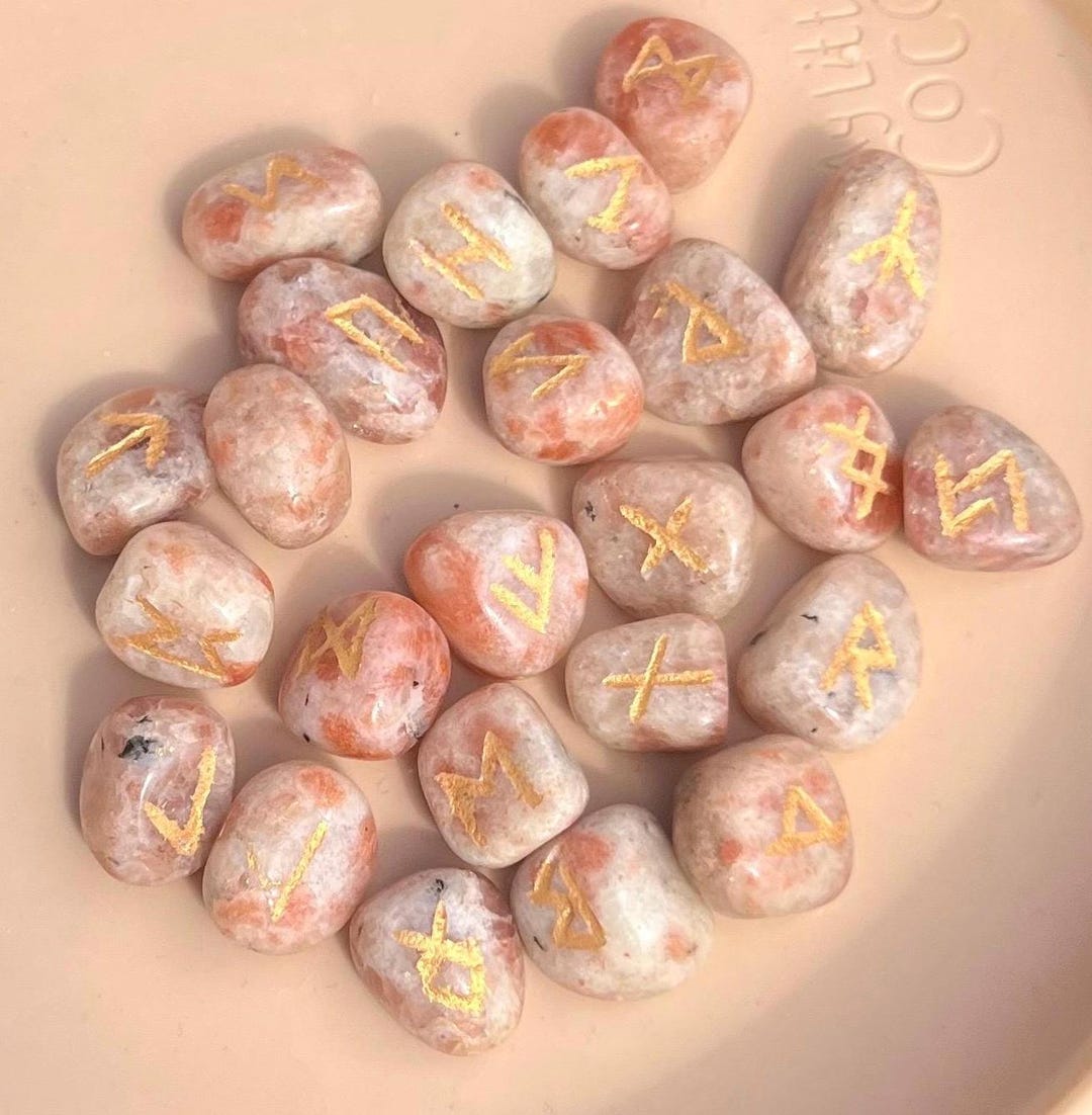 Sunstone Rune Stones Set | Polished Elder Futhark Runes | Crystal ...