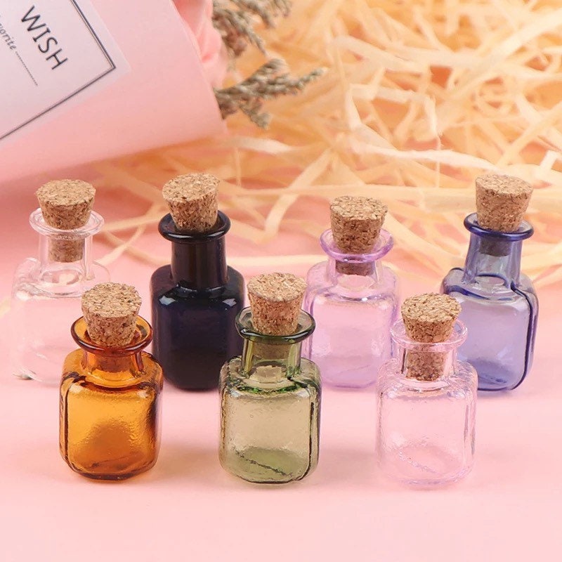 Potion Bottle 7 Mini Small Coloured Glass With Cork: 2ml, Glass Bottles ...