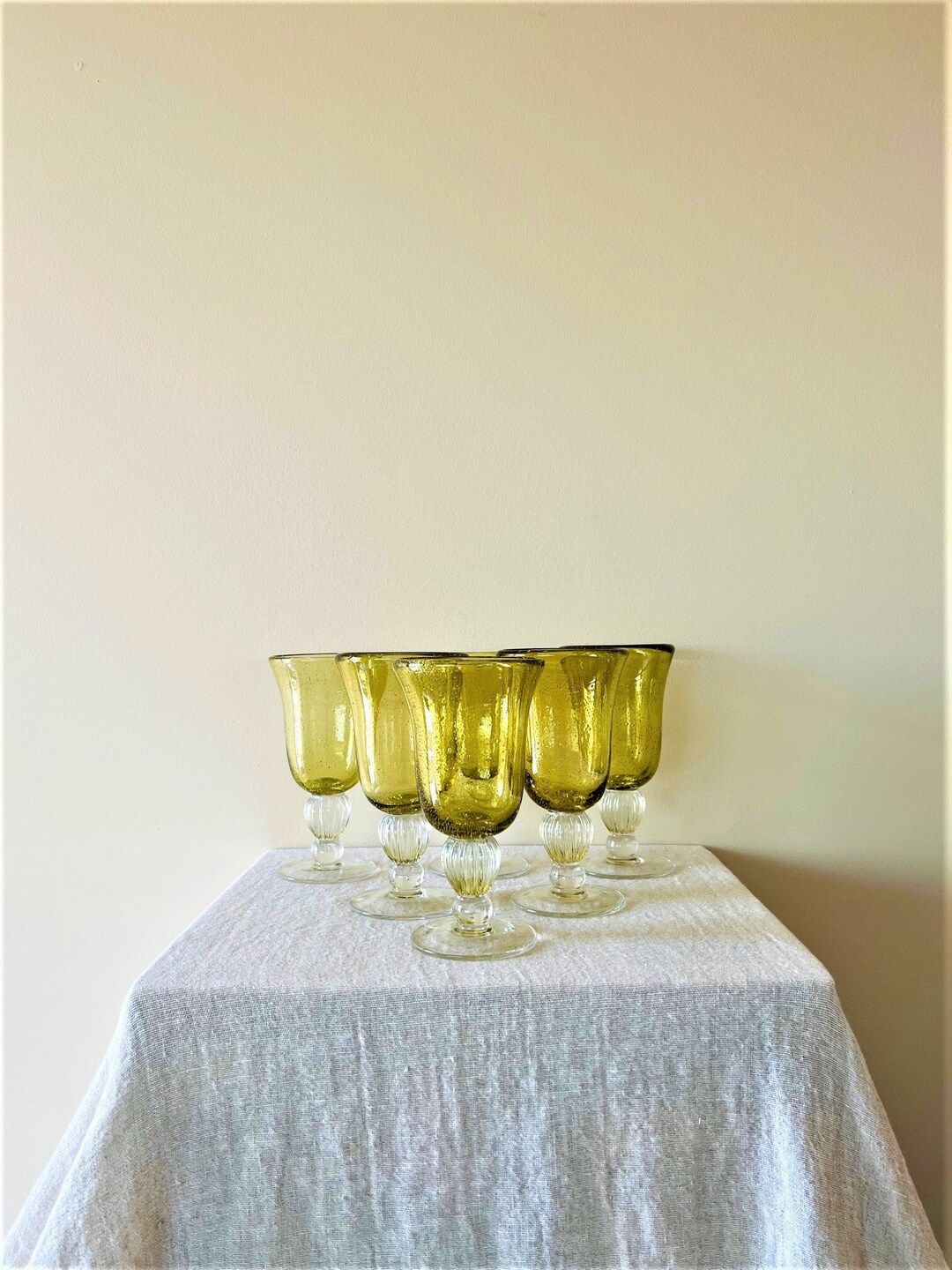 Water Goblet Glasses Bubble Seeded Yellow Clear Stemmed - Etsy