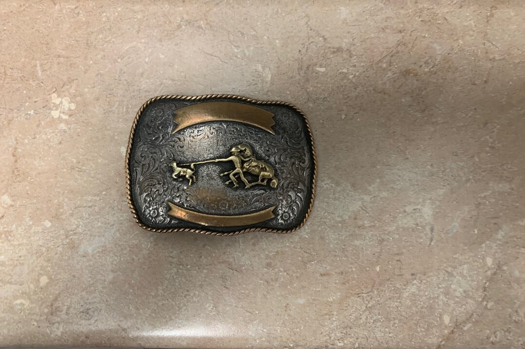 Belt Buckle Calf Roping Montana Silversmiths-used - Etsy