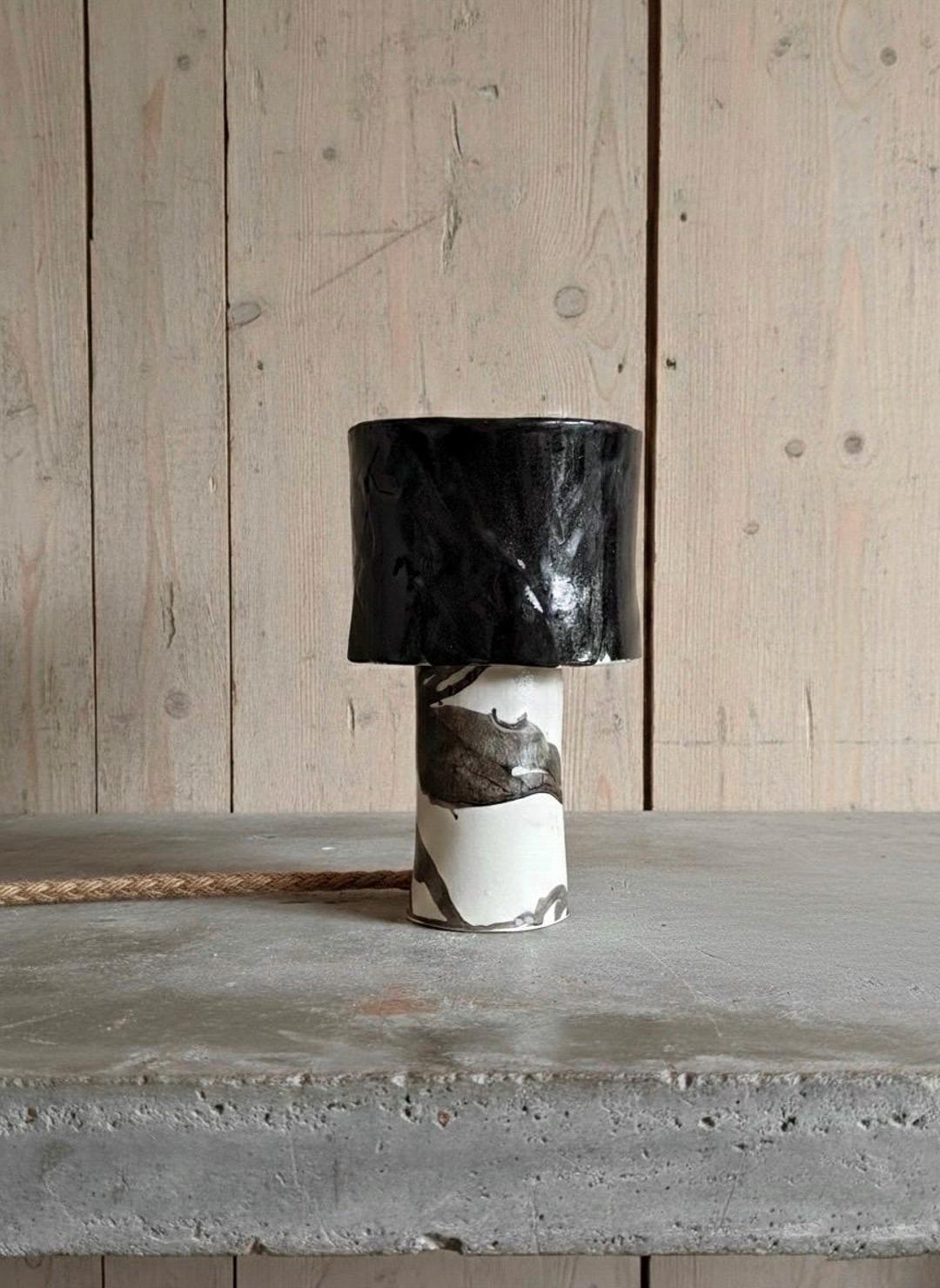 Black and White Ceramic Table Lamp Modern Sculptural Lamp in Dark Glaze ...