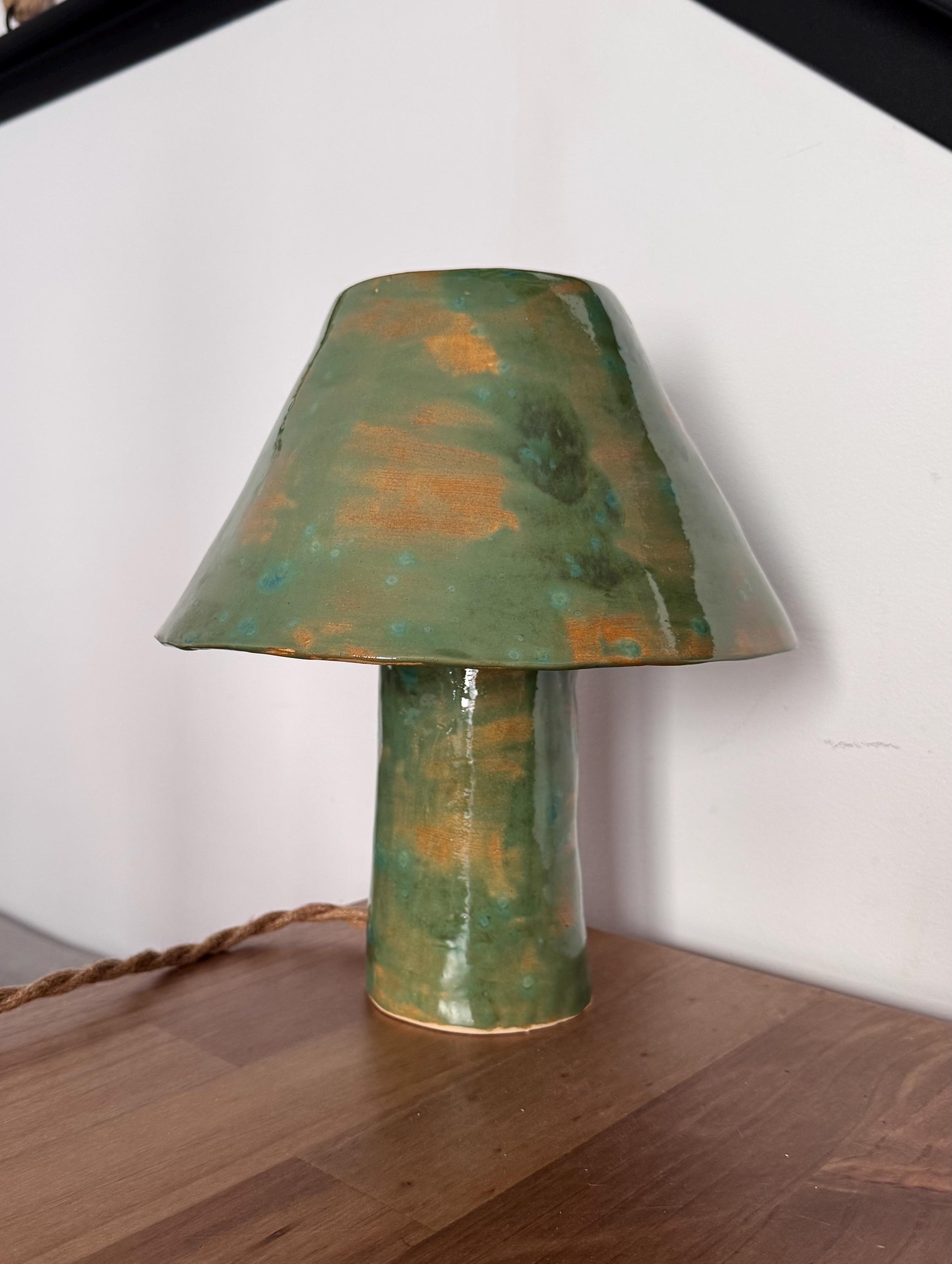 Handmade Green Ceramic Table Lamp, Minimalist Clay Lamp, Modern Bedside ...