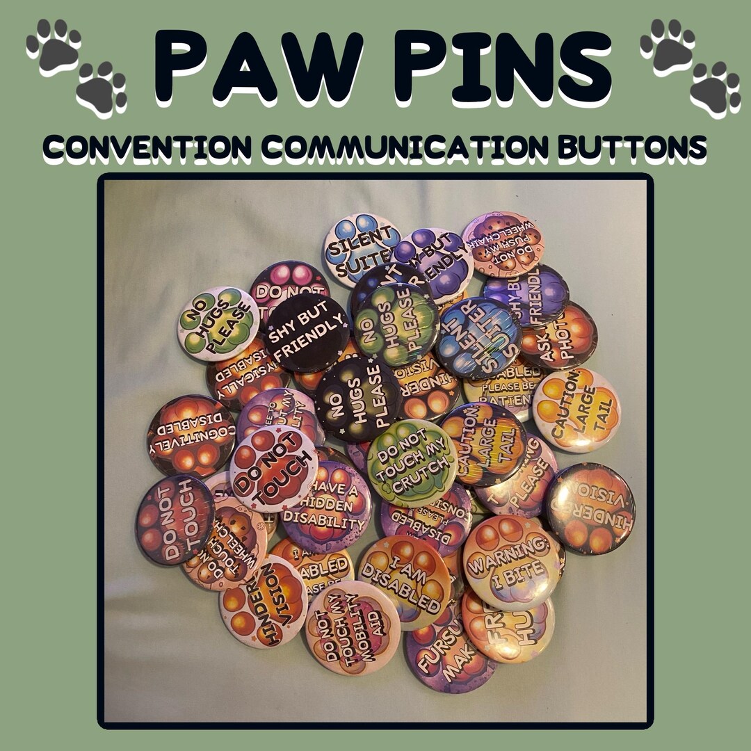 Customizable Text Paw Pins Convention Communication Buttons Handmade ...